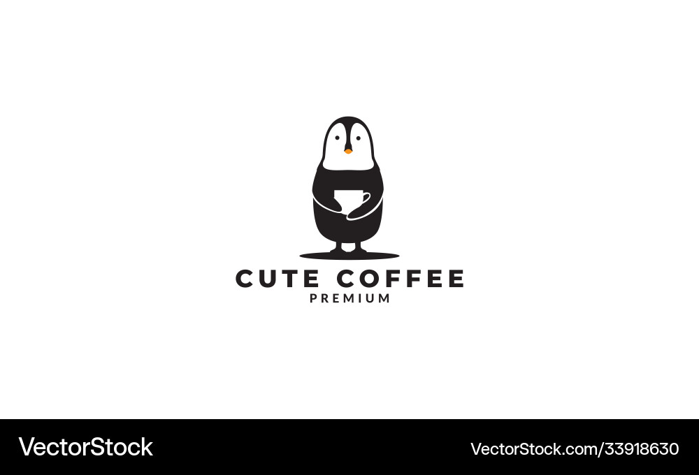Cute penguin hug cup coffee logo design Royalty Free Vector