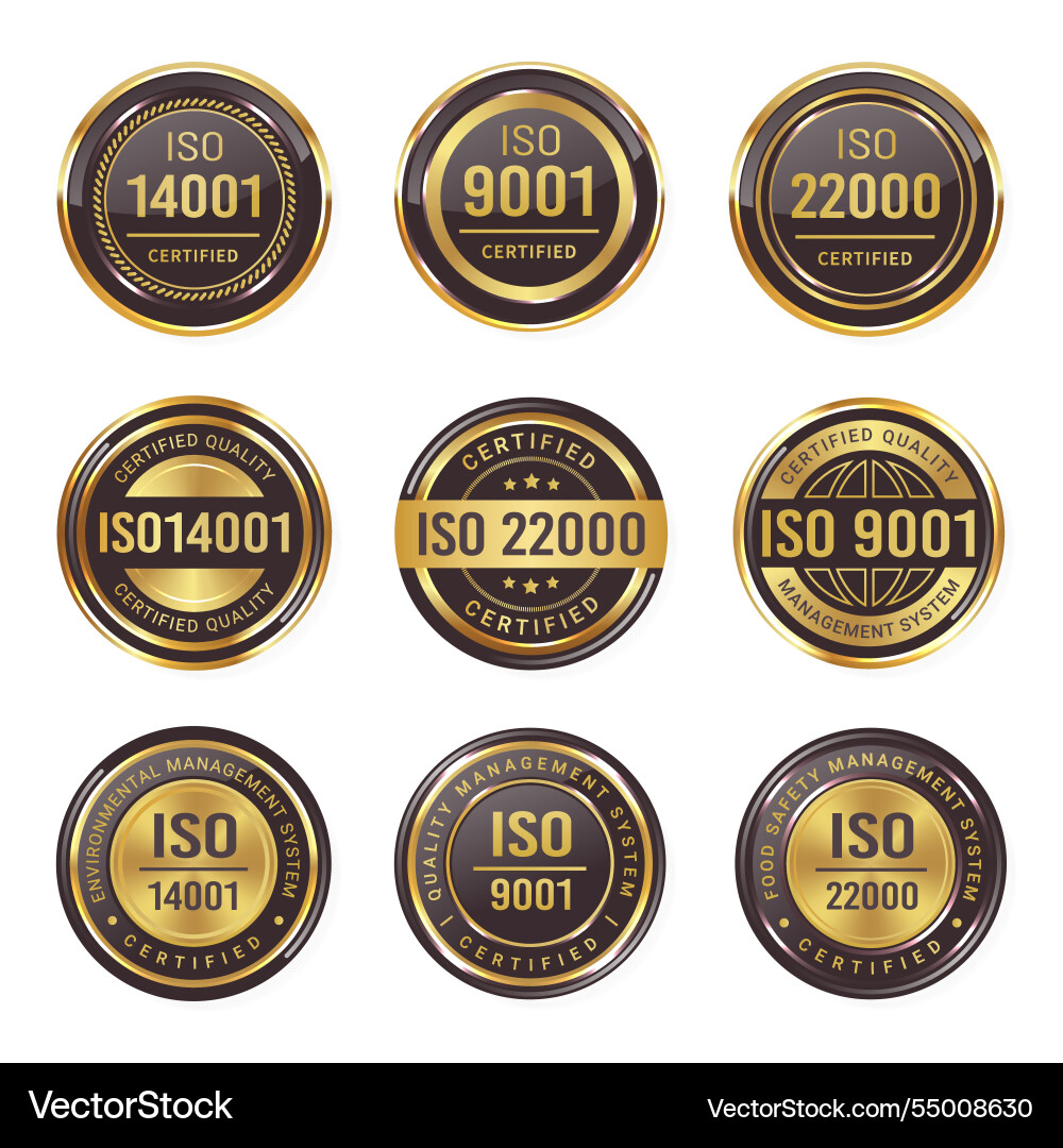 ISO Certification Badge Set Royalty Free Vector Image