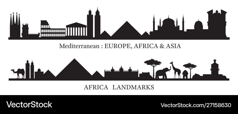 Mediterranean and africa skyline landmarks Vector Image