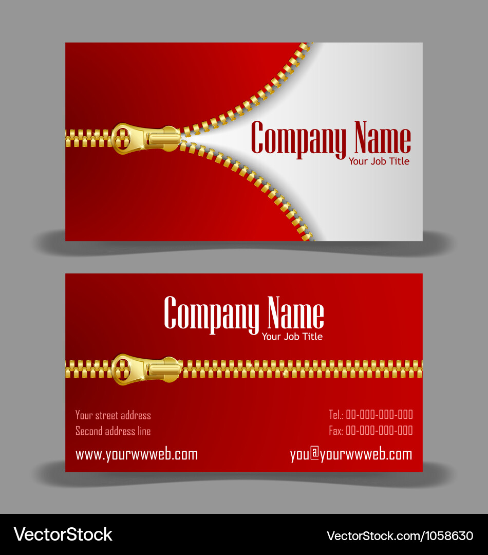 Zipper theme business card Royalty Free Vector Image
