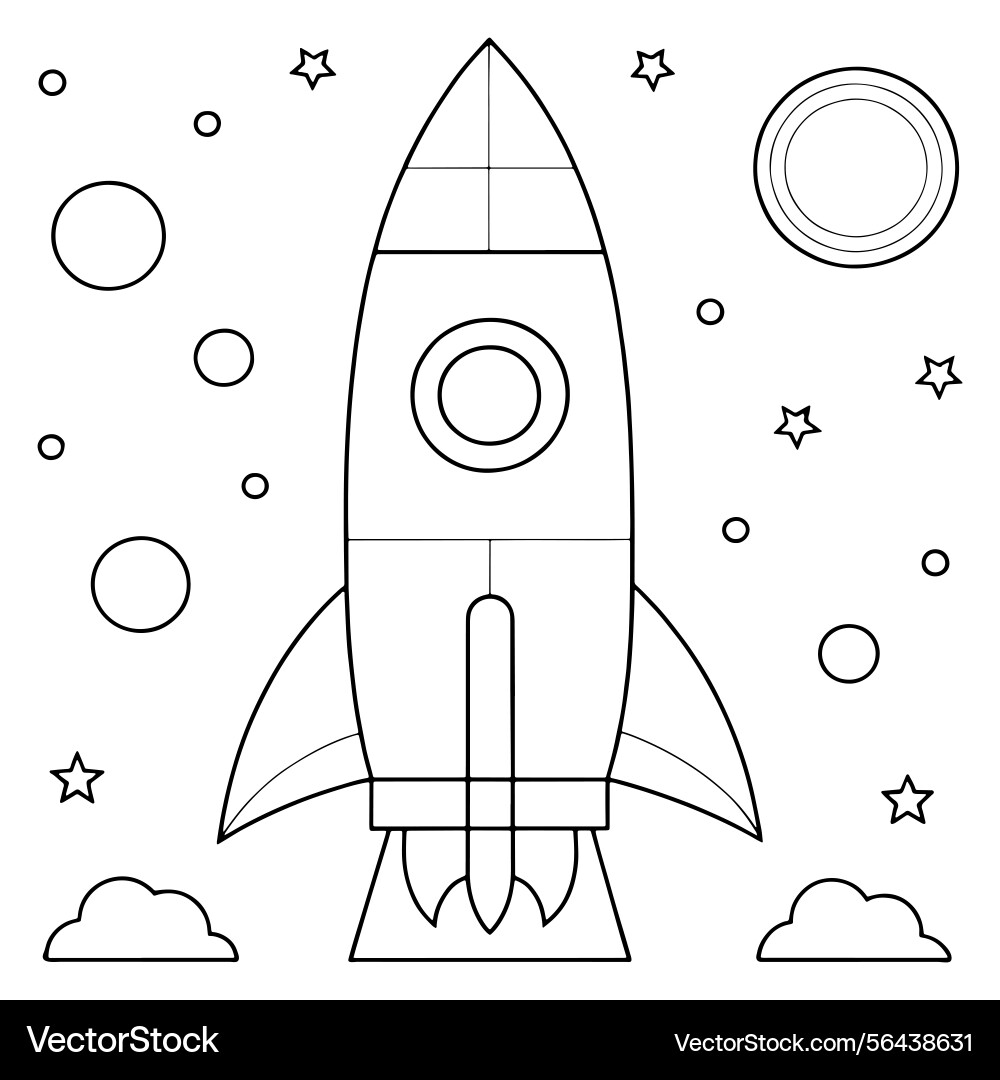 Black and white rocket ship coloring page Vector Image