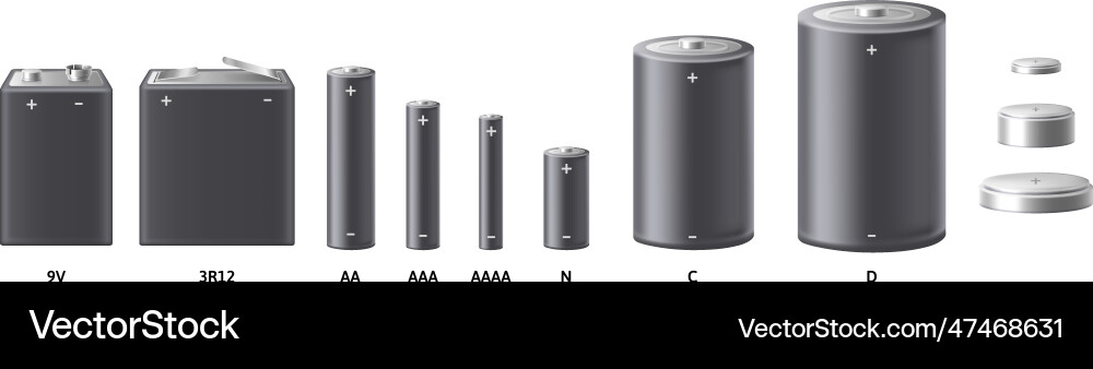 Realistic battery mockup different types Vector Image