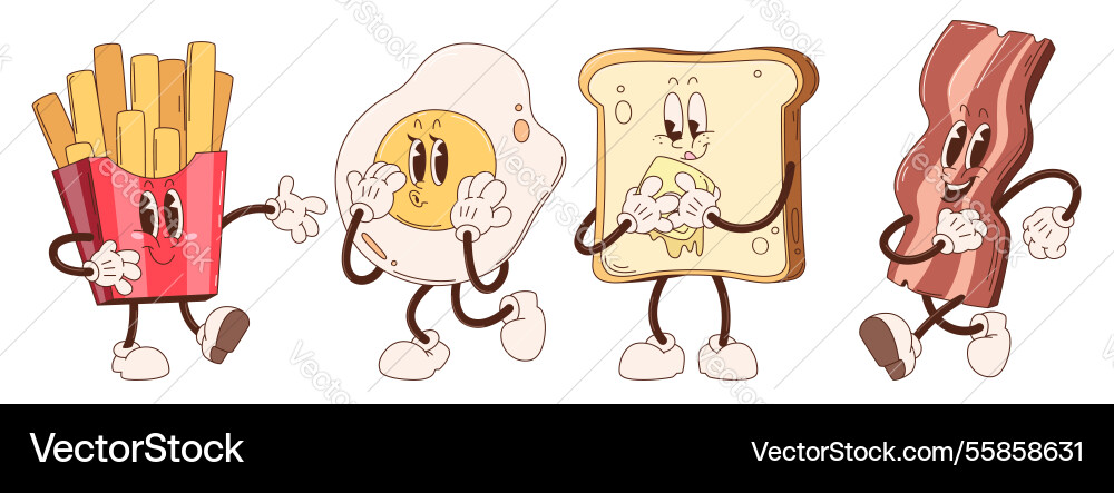Retro breakfast characters set isolated on white Vector Image