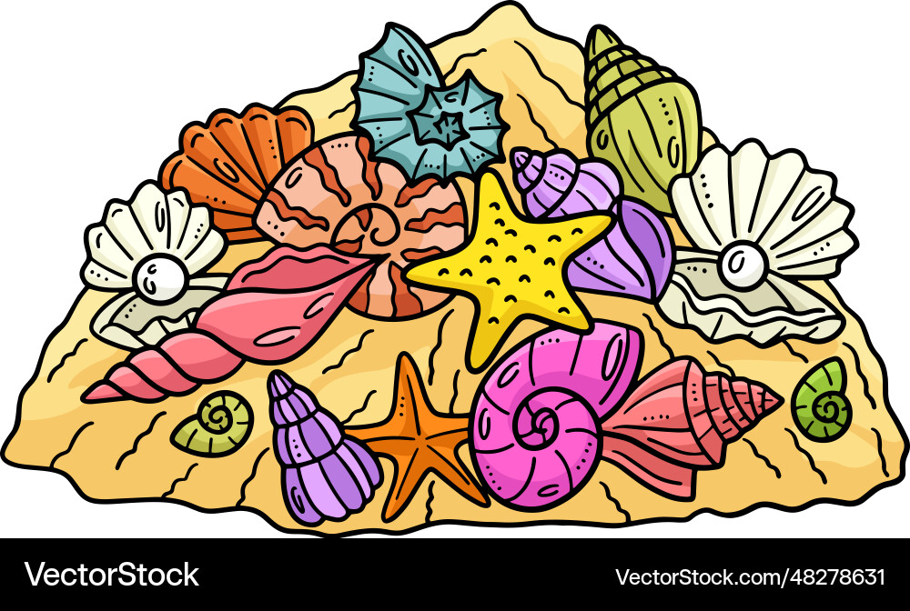Seashells cartoon colored clipart Royalty Free Vector Image