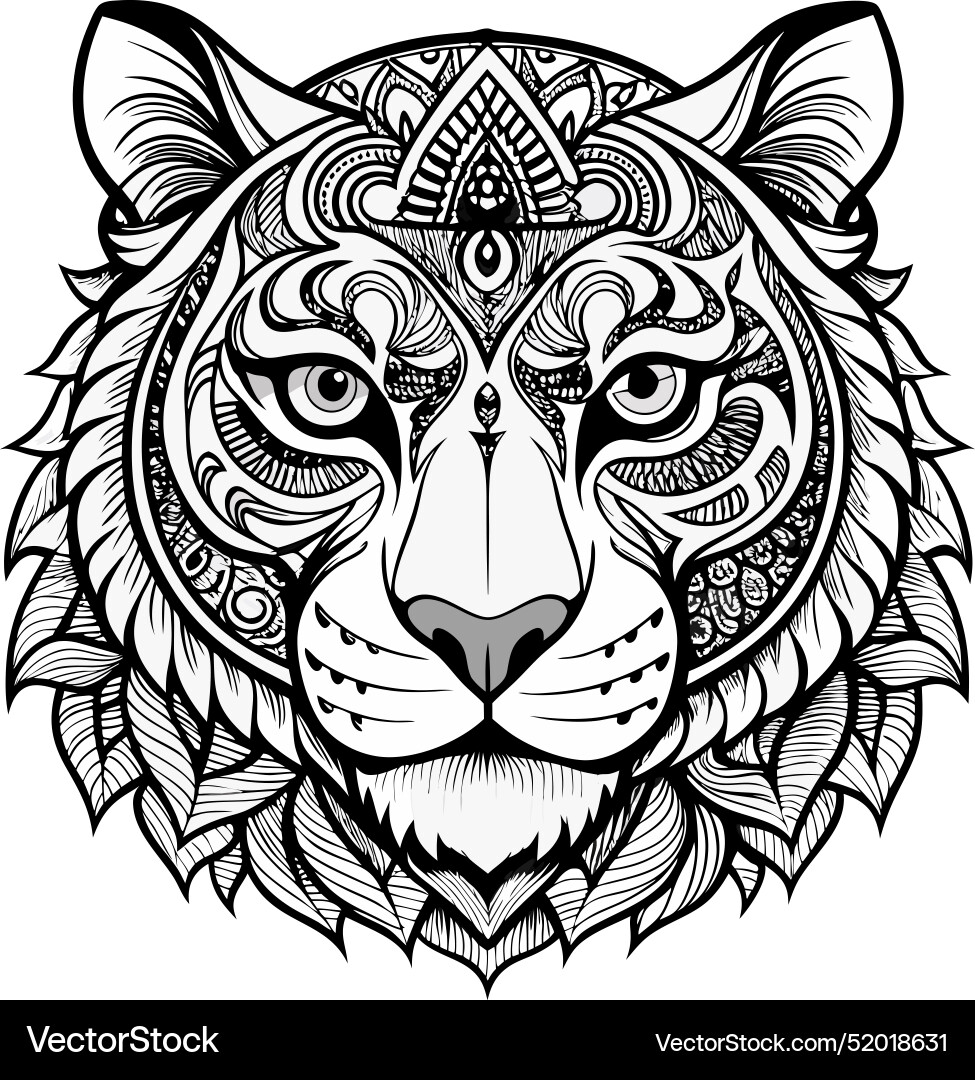 Tiger head mandala entangle coloring page Vector Image