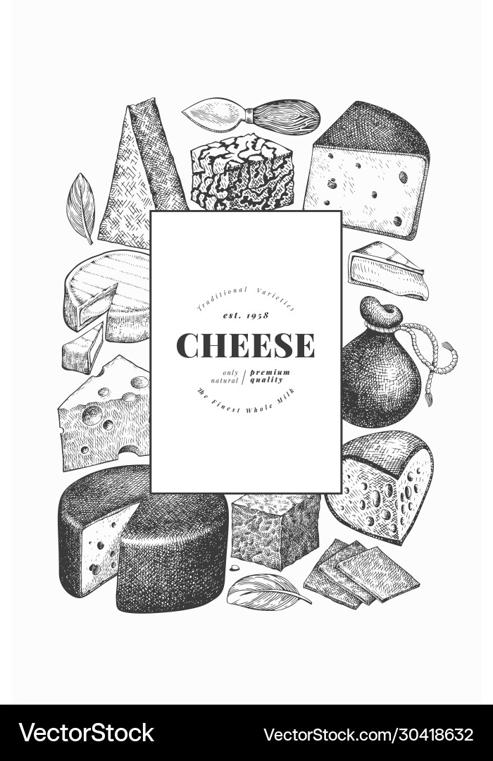 Cheese design template hand drawn dairy engraved Vector Image