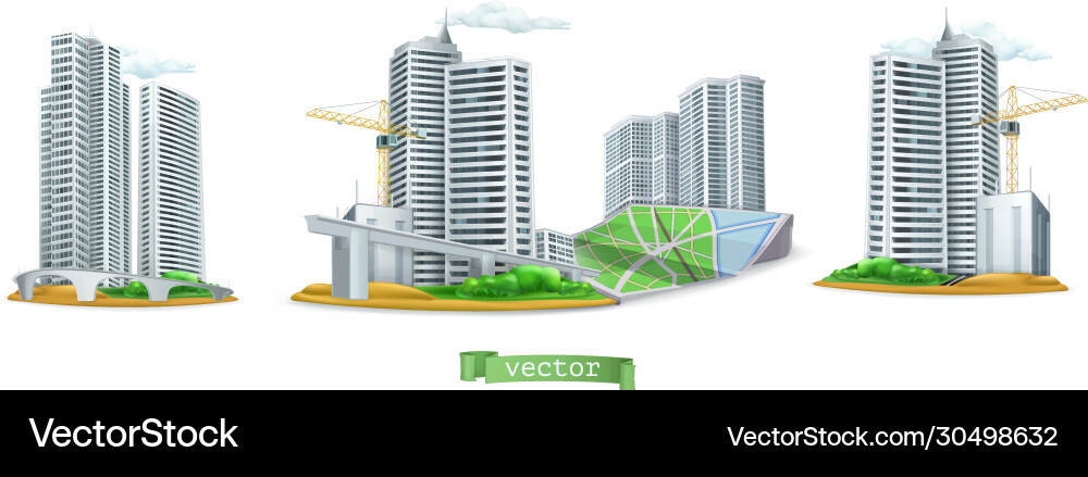 City buildings 3d icon set Royalty Free Vector Image