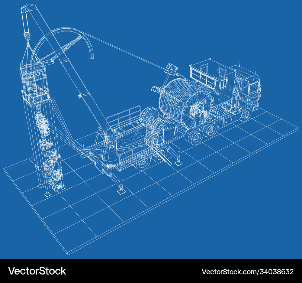 Coiled tubing truck unit machine the layers Vector Image
