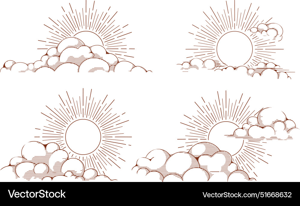 Hand drawn sun with clouds Royalty Free Vector Image