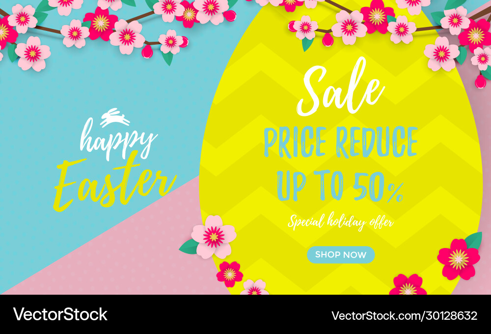 Happy easter sale poster with paper cut Royalty Free Vector