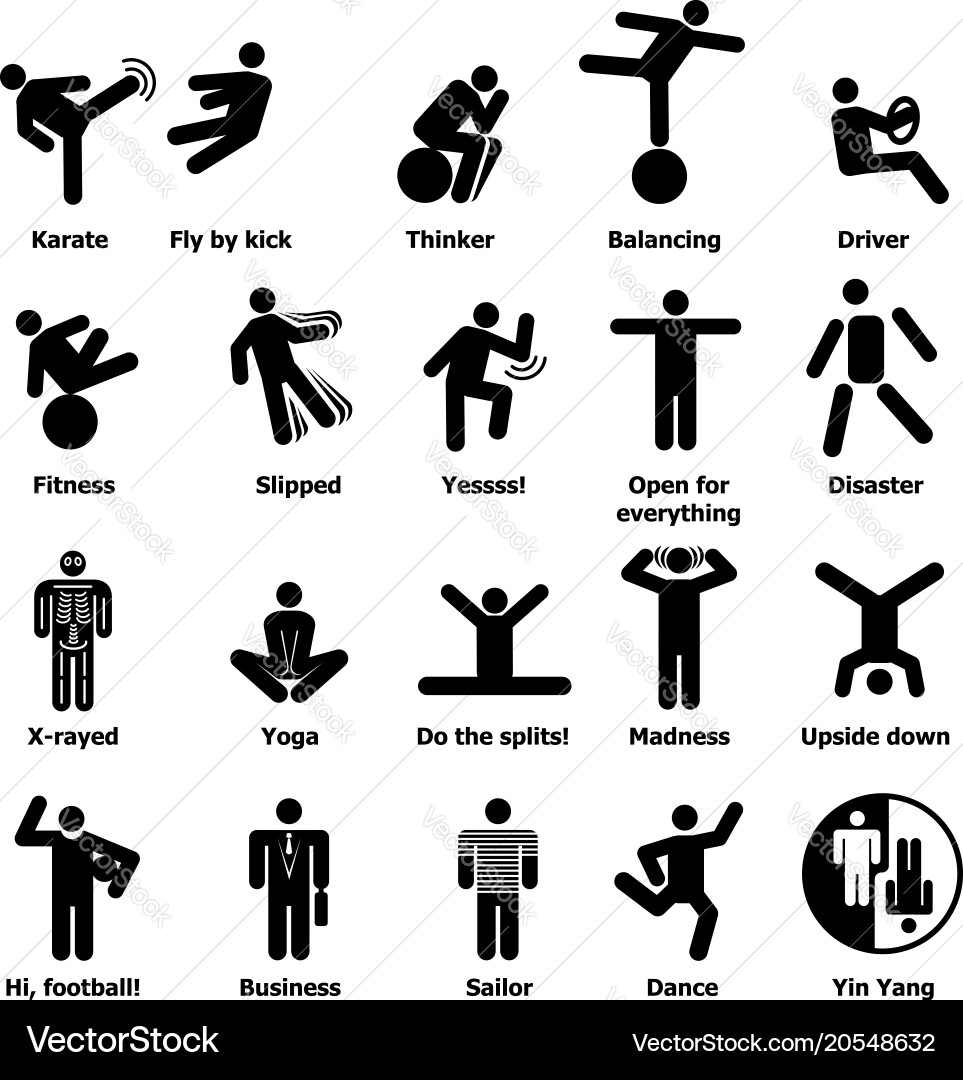 Man people stick icons set simple style Royalty Free Vector