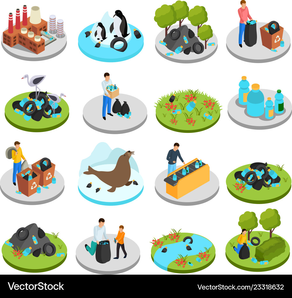 Pollution isometric icons collection Royalty Free Vector
