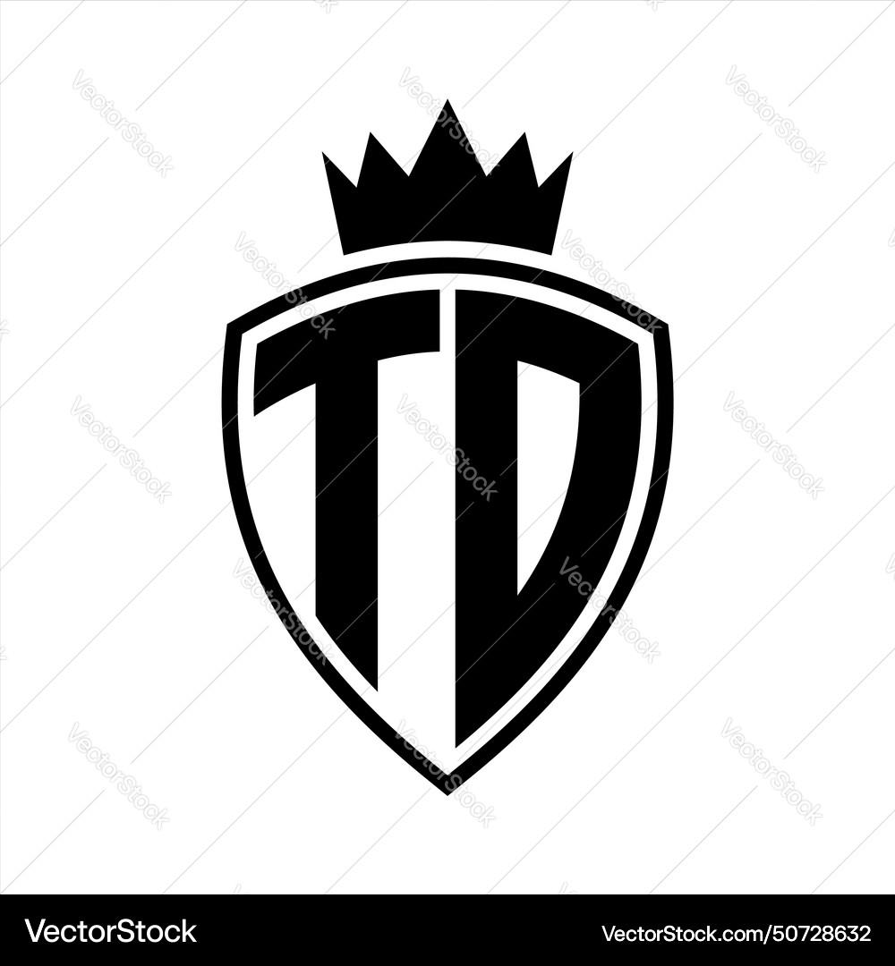 Td letter monogram shield and crown outline shape Vector Image