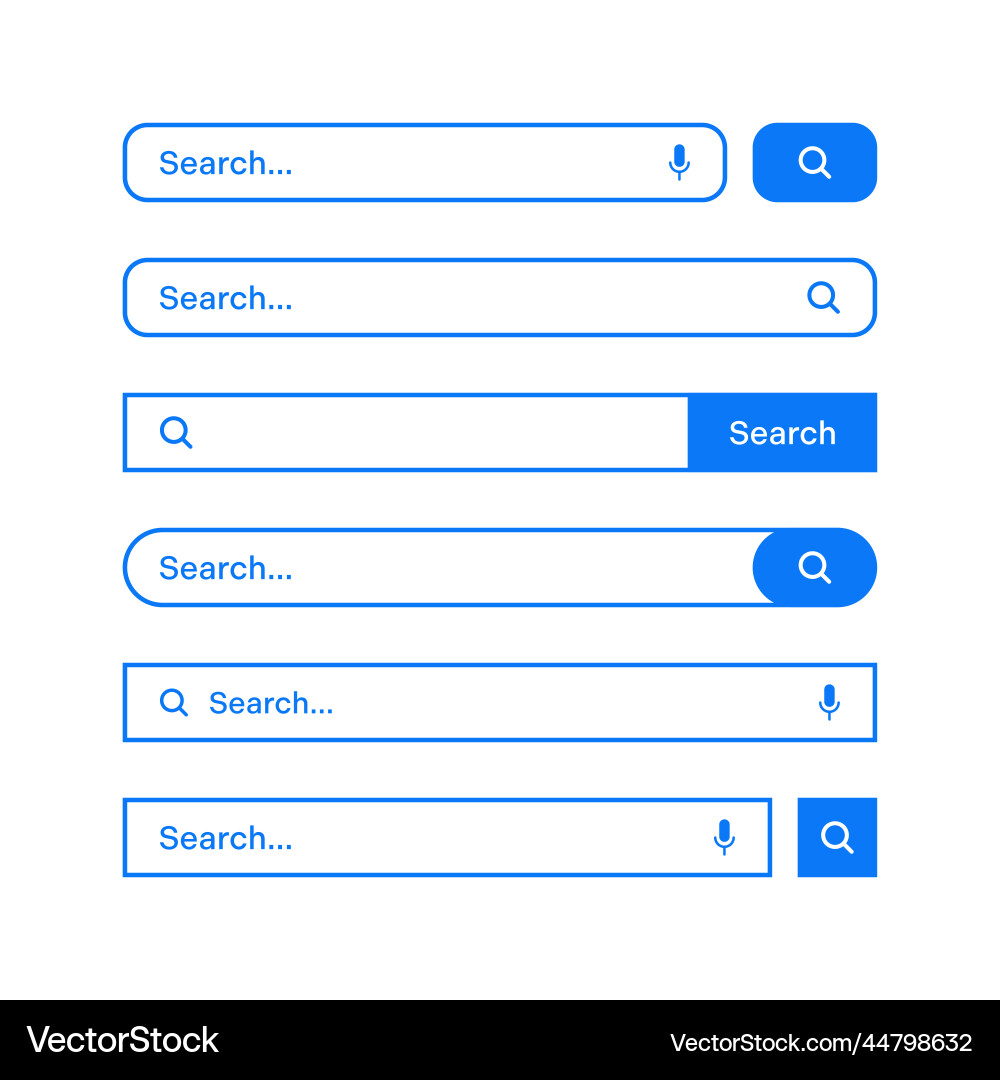 Various search bars with outline border internet Vector Image