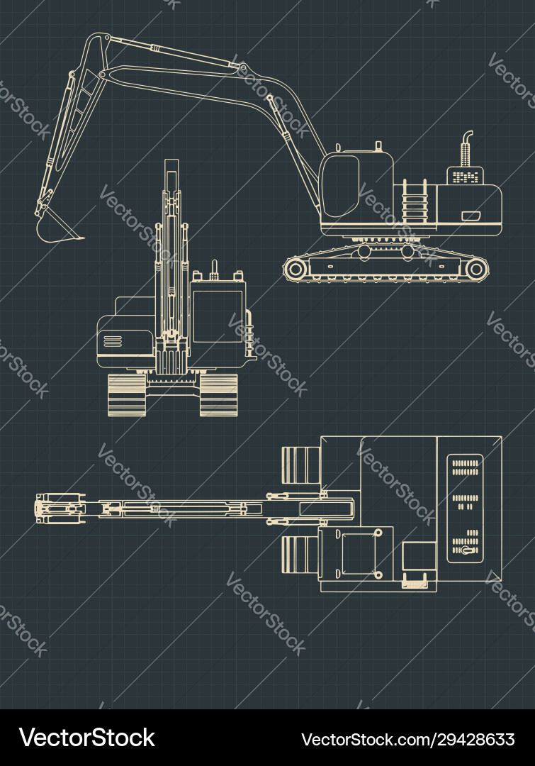 Heavy excavator blueprints Royalty Free Vector Image