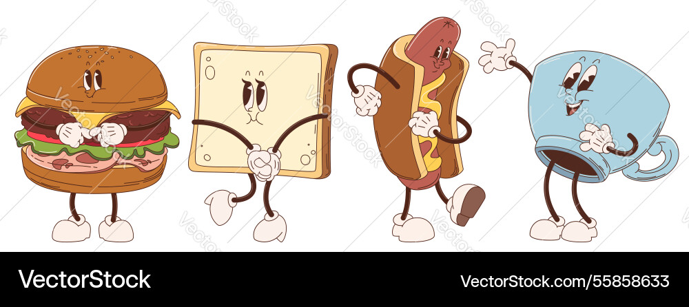 Retro breakfast characters set isolated on white Vector Image