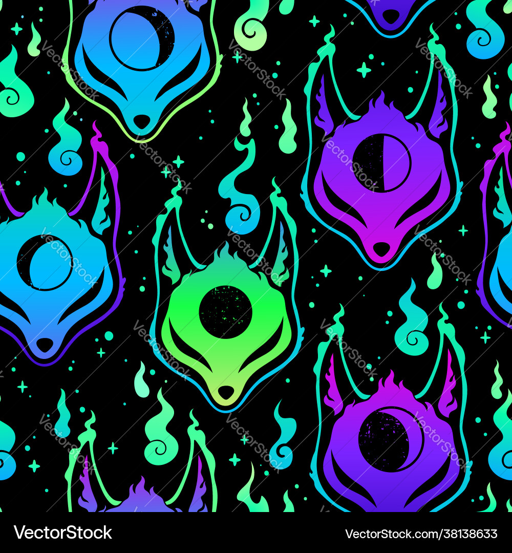 Seamless pattern bright iridescent fox masks Vector Image
