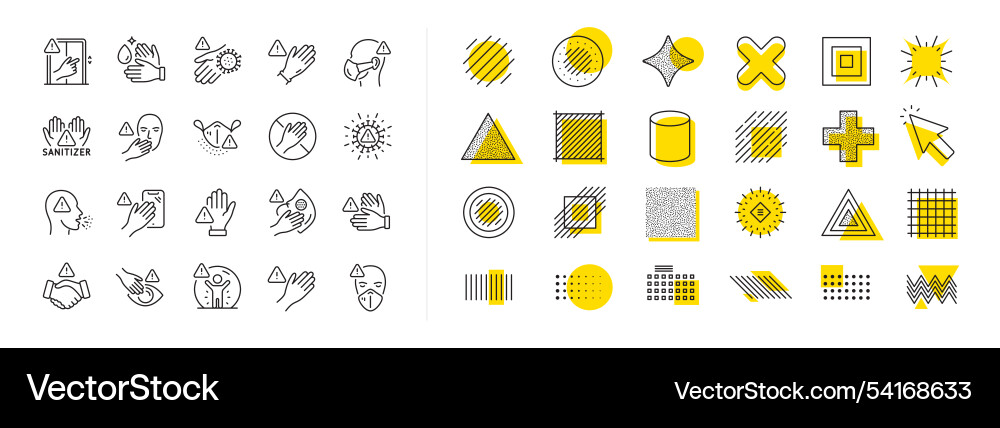 Touch warning line icons stop face eyes Royalty Free Vector