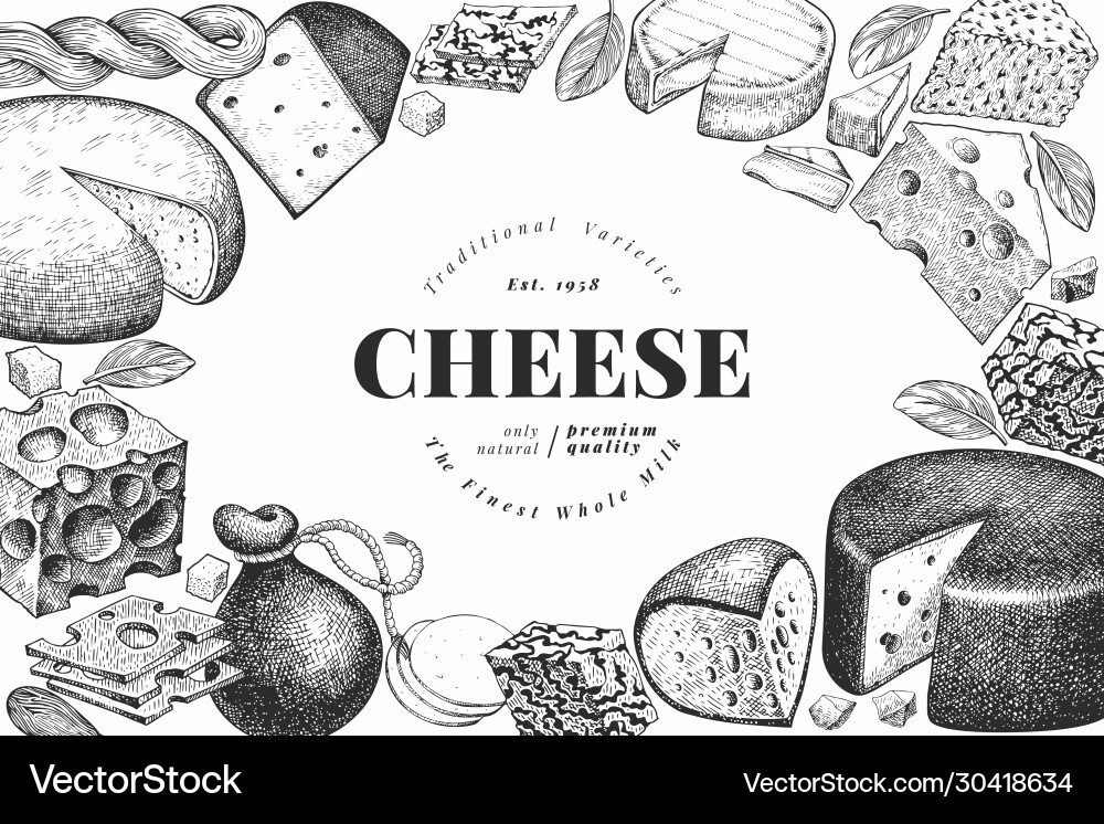 Cheese design template hand drawn dairy engraved Vector Image