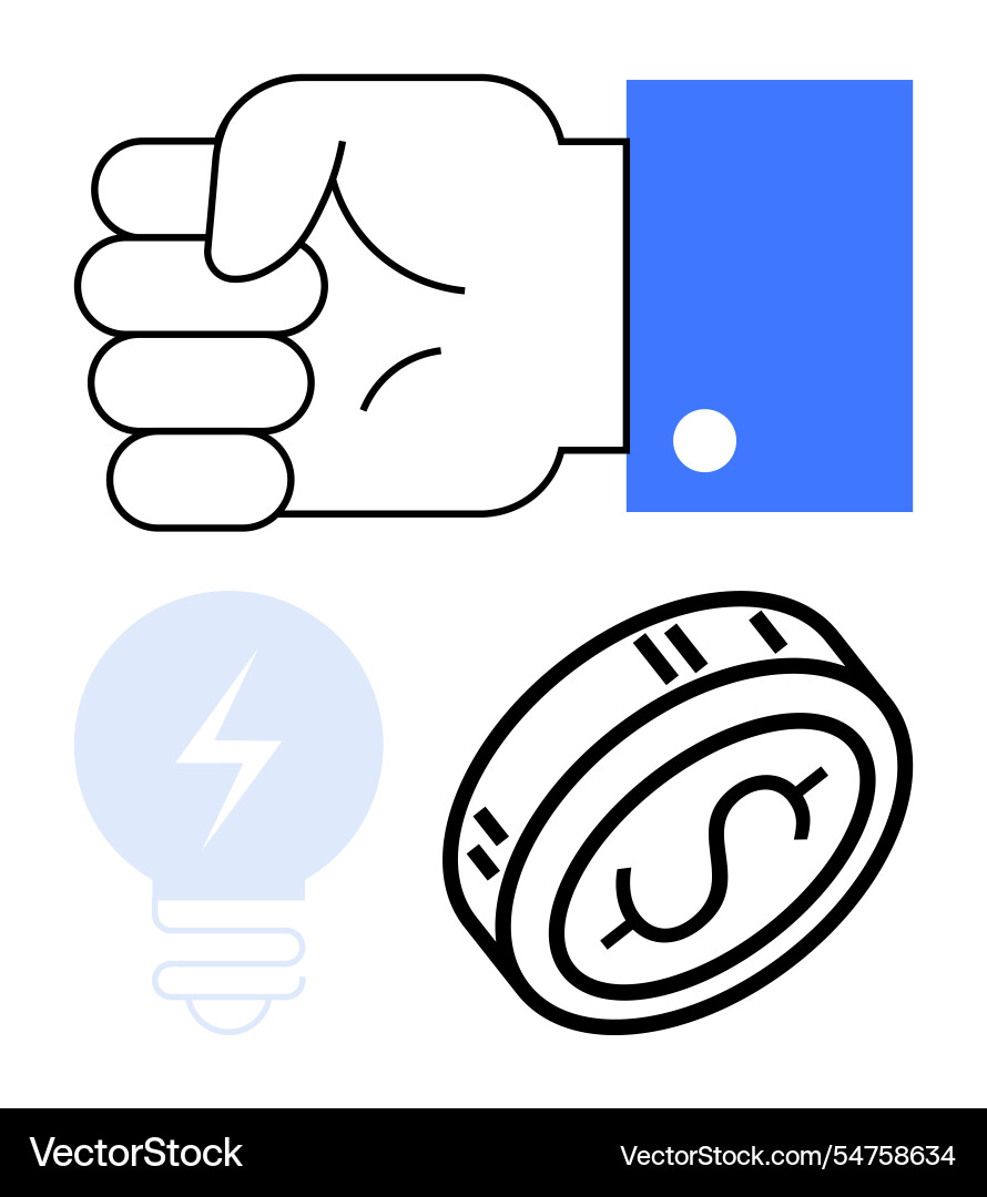 Hand fist with blue cuff light bulb and dollar Vector Image