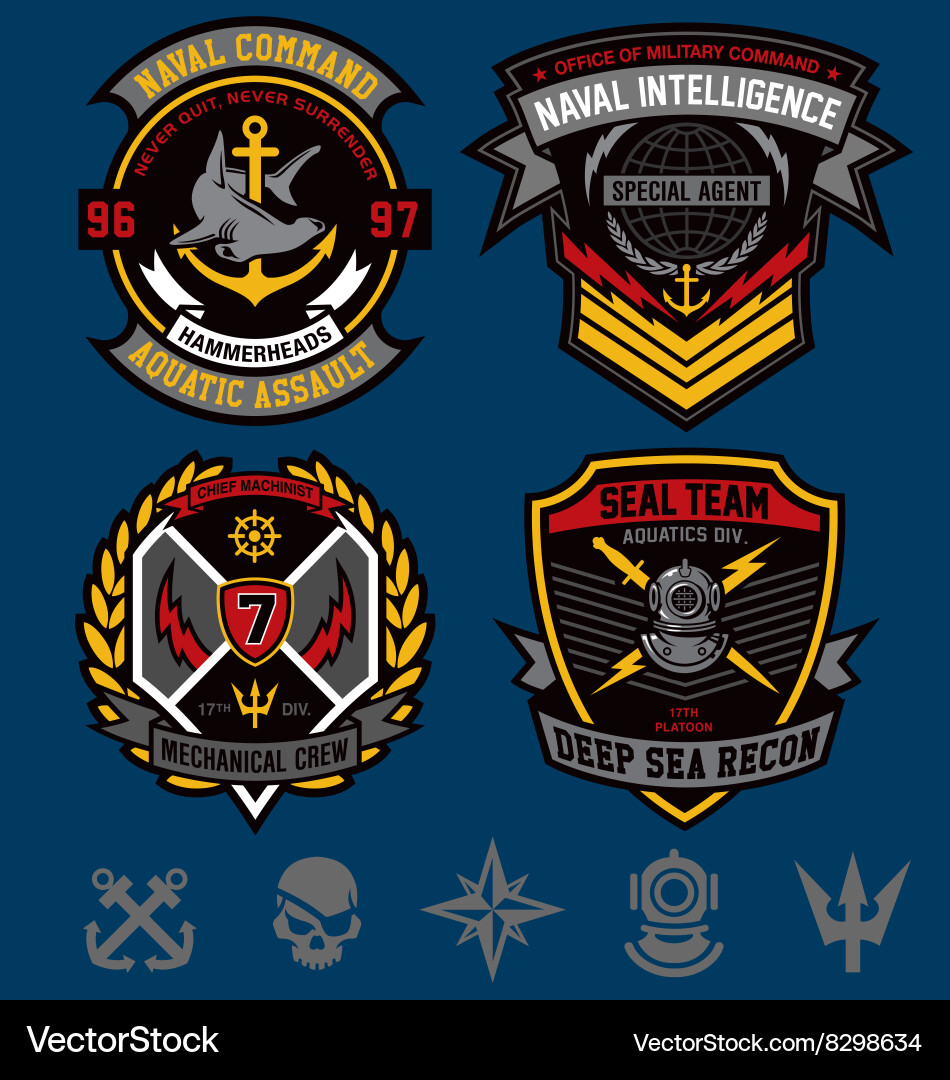 Navy military patch emblem set Royalty Free Vector Image