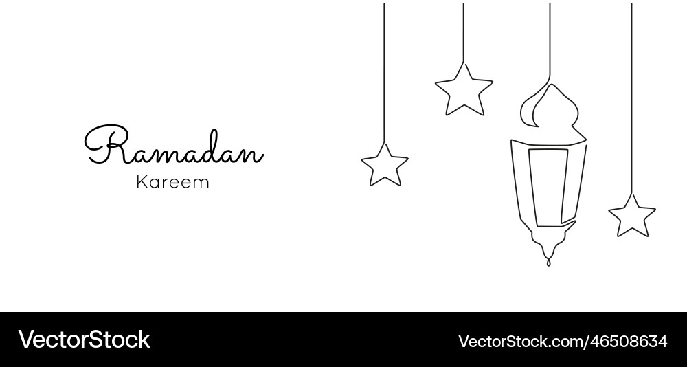 One continuous line drawing of ramadan kareem Vector Image