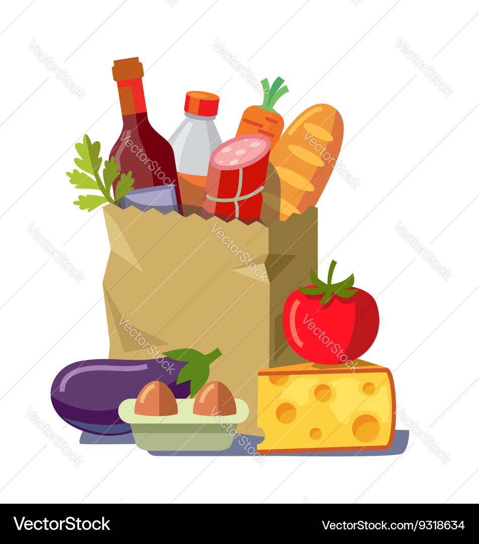 Paper package with products Royalty Free Vector Image