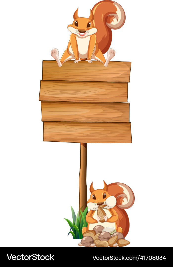Squirrel with wooden sign banner Royalty Free Vector Image