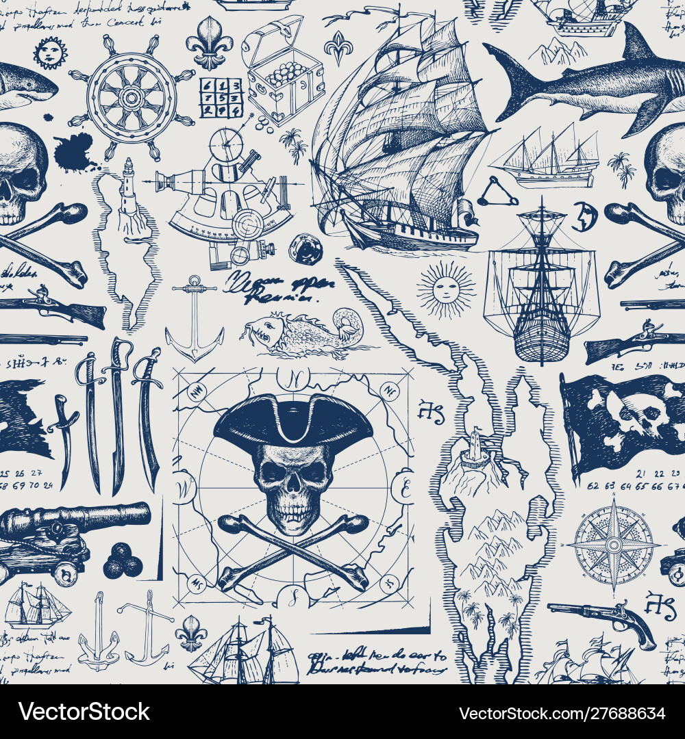 Vintage seamless background on pirate theme Vector Image