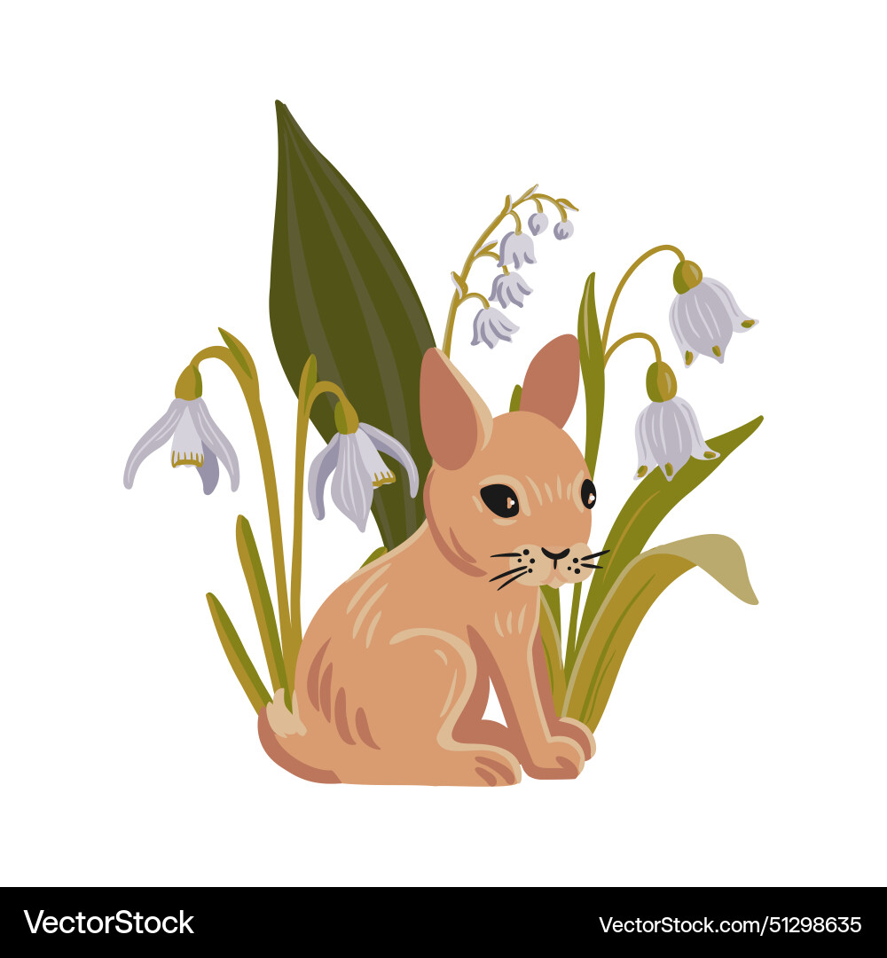 Drawing rabbit and flowers Royalty Free Vector Image