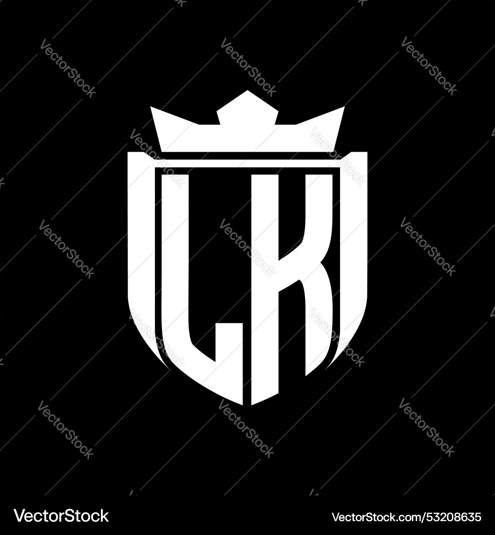 Lk letter logo shield shape inside badge Vector Image