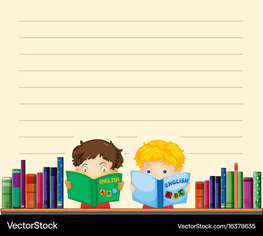 Paper template with boys reading books Royalty Free Vector
