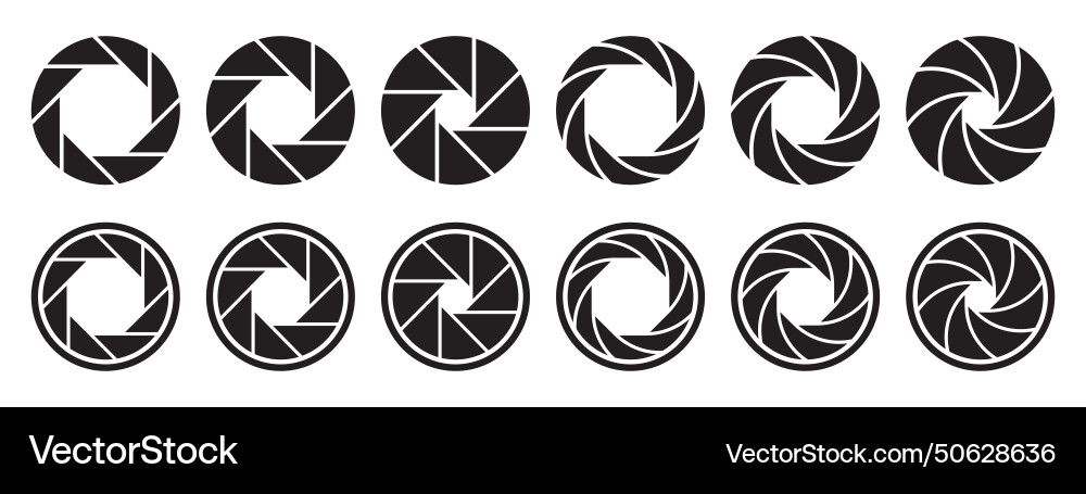 Aperture icon set camera lens diaphragm Royalty Free Vector
