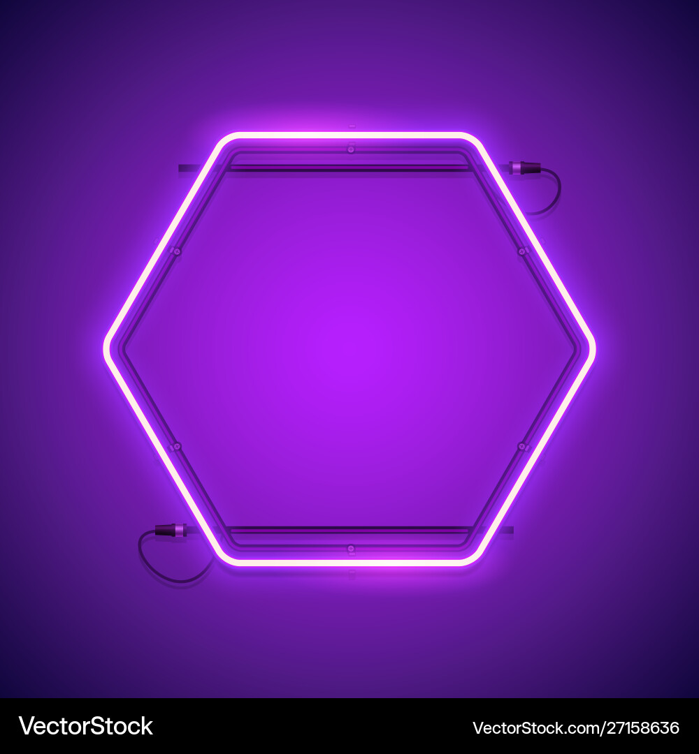 Hexagonal purple neon frame Royalty Free Vector Image