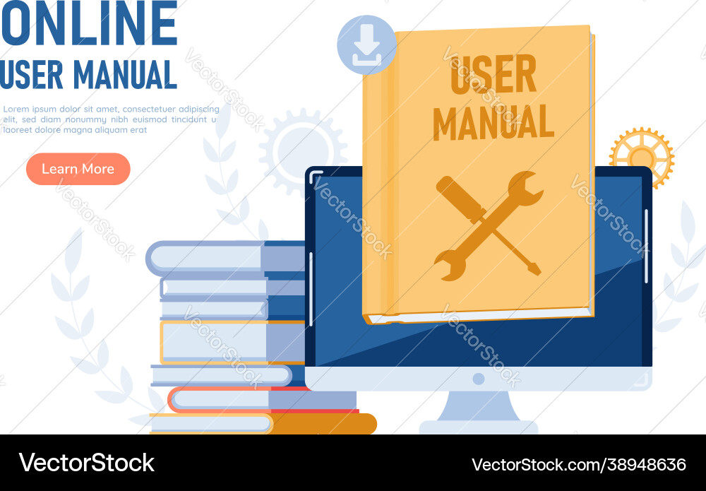 Monitor with user manual guide book Royalty Free Vector