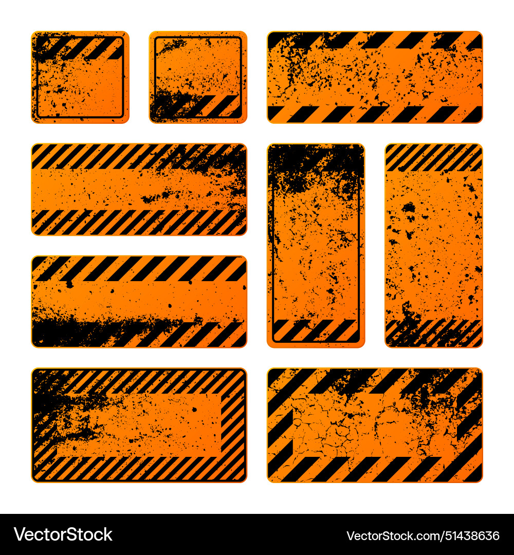 Orange grunge warning signs with diagonal lines Vector Image