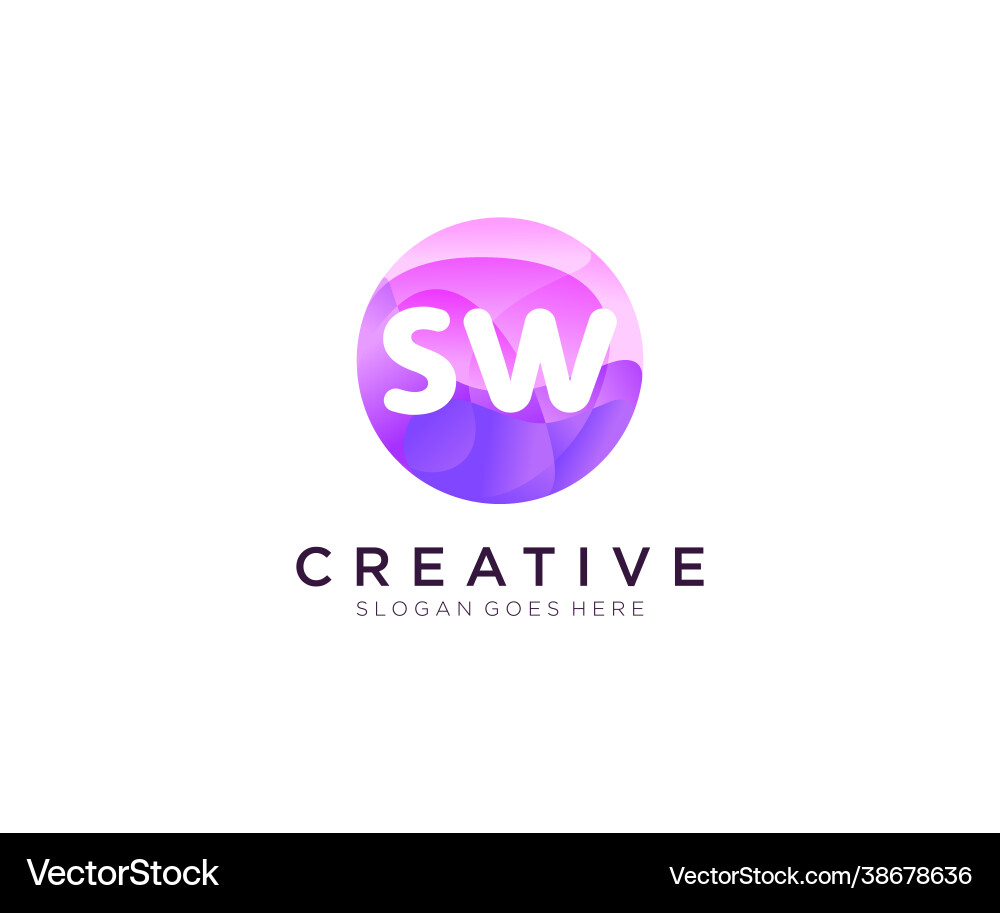 Sw initial logo with colorful circle template Vector Image
