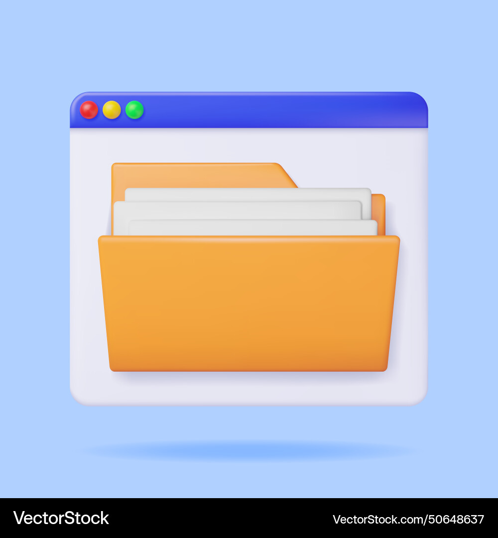 3d desktop interface window with file folder Vector Image