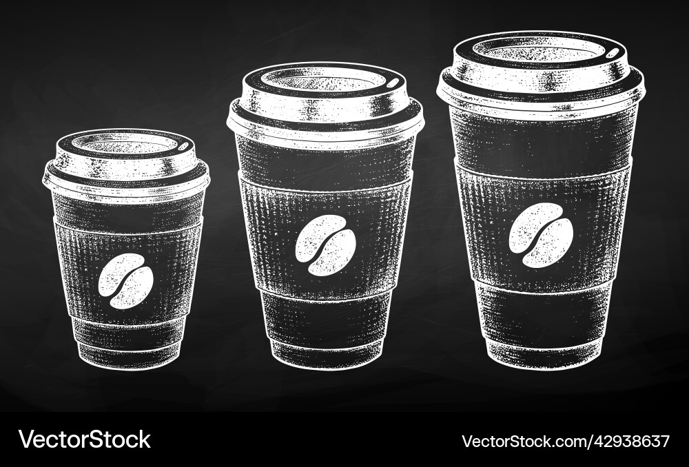 Chalked paper coffee cups in three sizes Vector Image