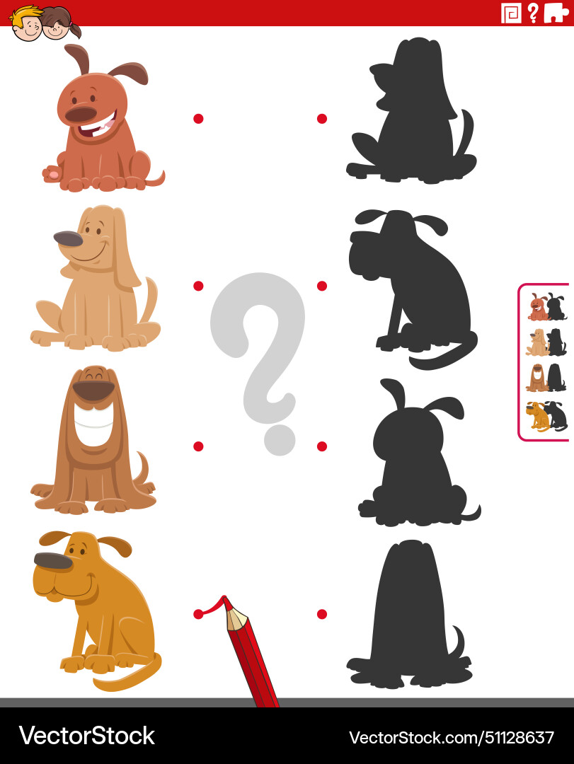 Educational shadow game with cartoon dog Vector Image