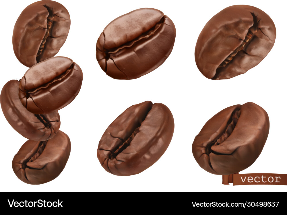 Realistic 3D Coffee Beans Set Royalty Free Vector Image