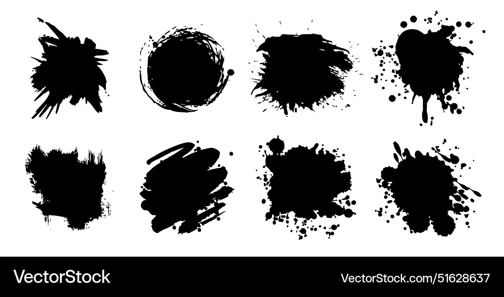 Set of black ink blot on white background Vector Image