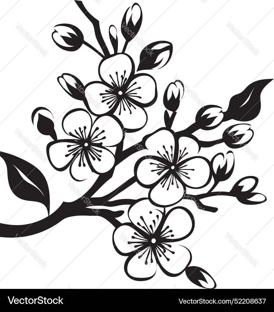 Shadowed sakura silhouette black logo on tree Vector Image
