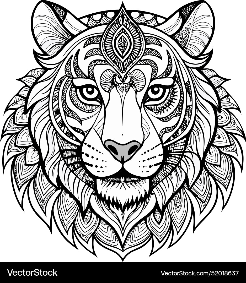 Tiger head mandala entangle coloring page Vector Image