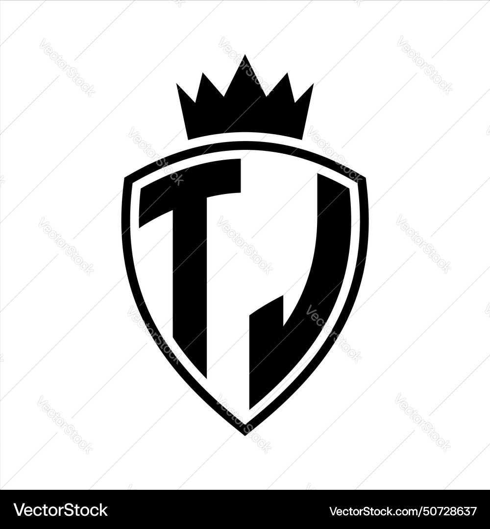 Tj letter monogram shield and crown outline shape Vector Image