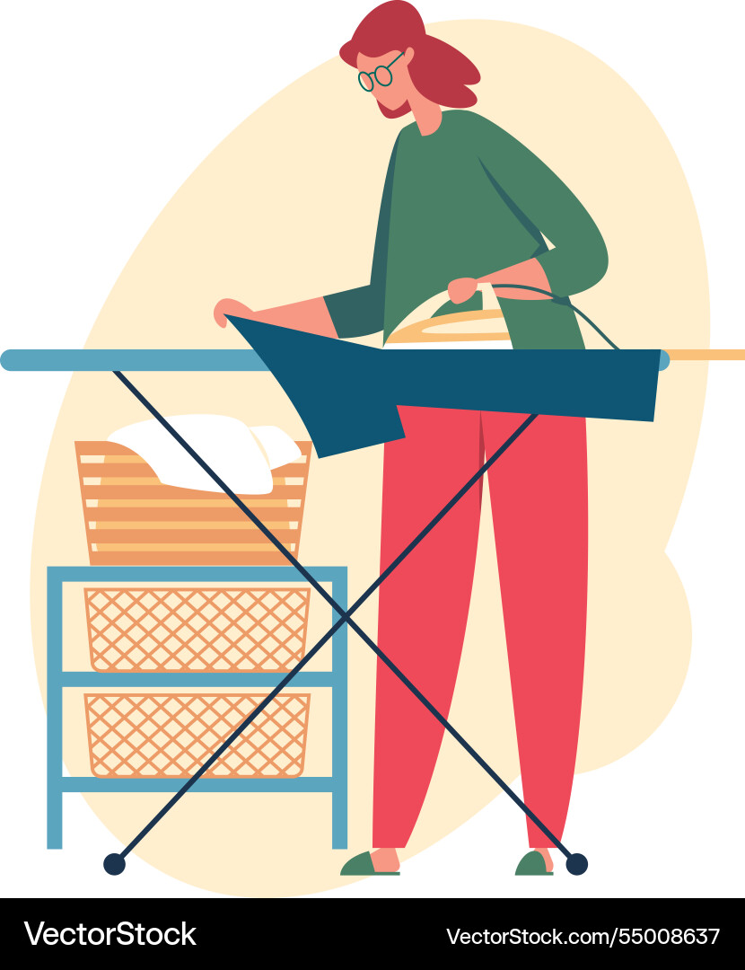 Young woman ironing clothes on an board Royalty Free Vector