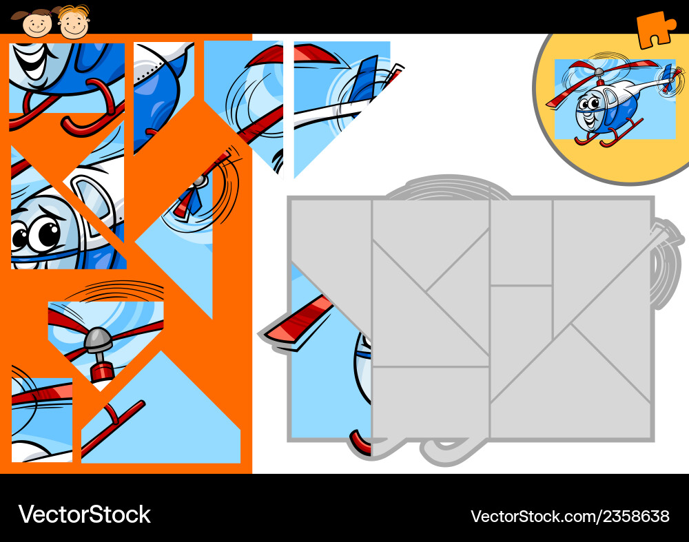 Cartoon helicopter jigsaw puzzle game Royalty Free Vector