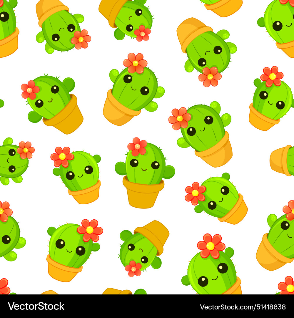 Cute cartoon cacti pattern Royalty Free Vector Image