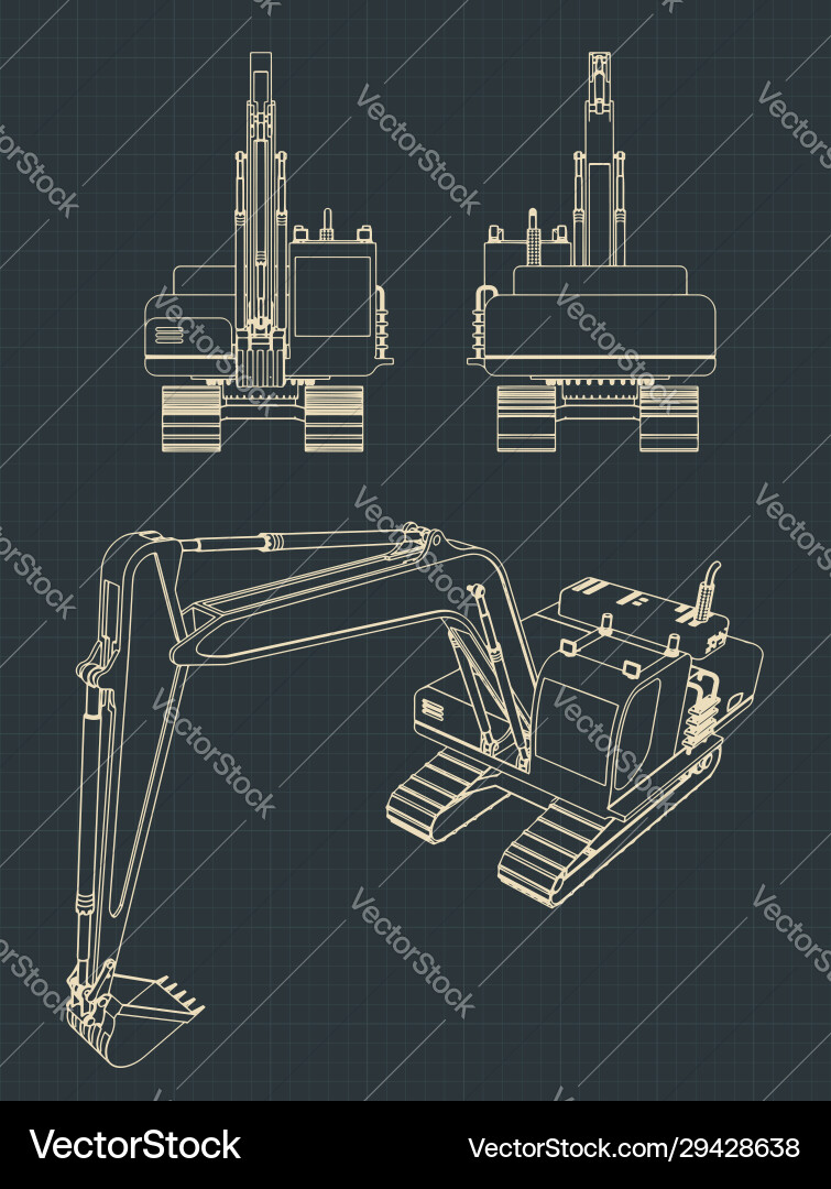 Heavy excavator drawings Royalty Free Vector Image