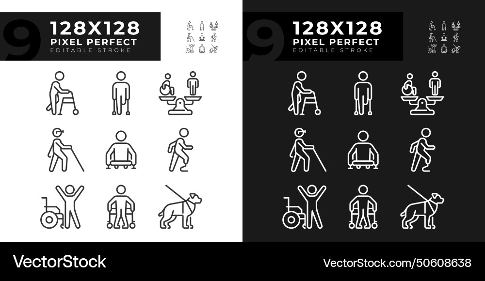 People with amputation linear icons set for dark Vector Image